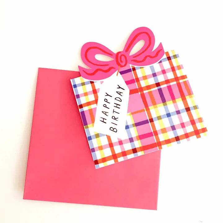 Gingham Check Birthday Bow Card by Kitty Kenda Papergoods | Curiouser