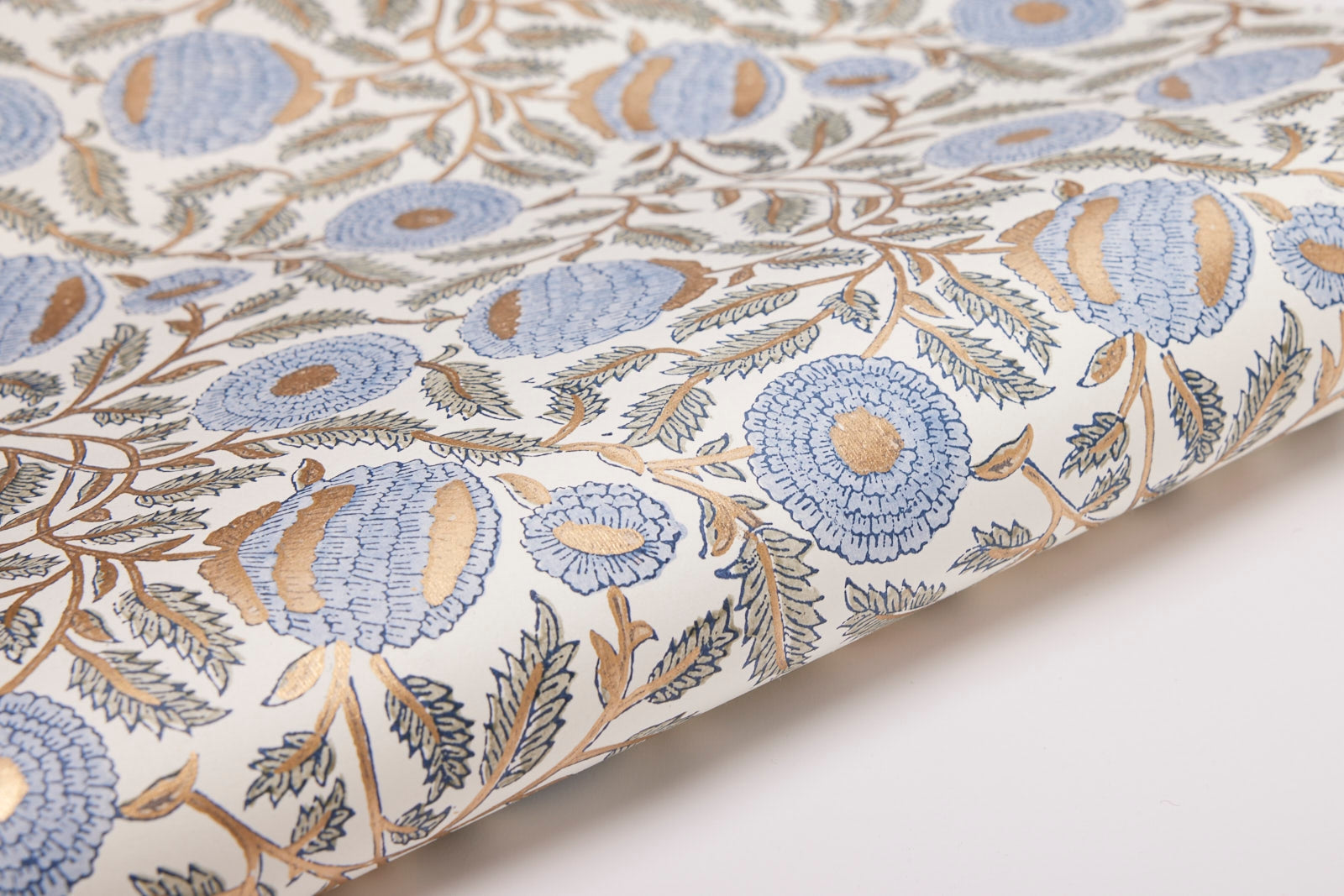 Blue-Stone Marigold Handmade Wood Block Printed Paper by Paper Mirchi ...