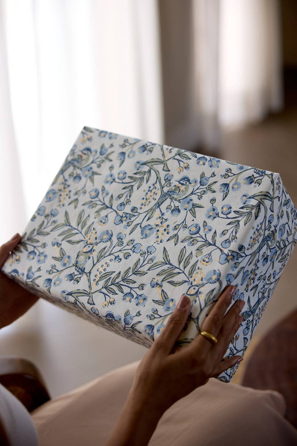 Song Birds Blue Stone Block Printed Wrapping Paper by Paper Mirchi ...