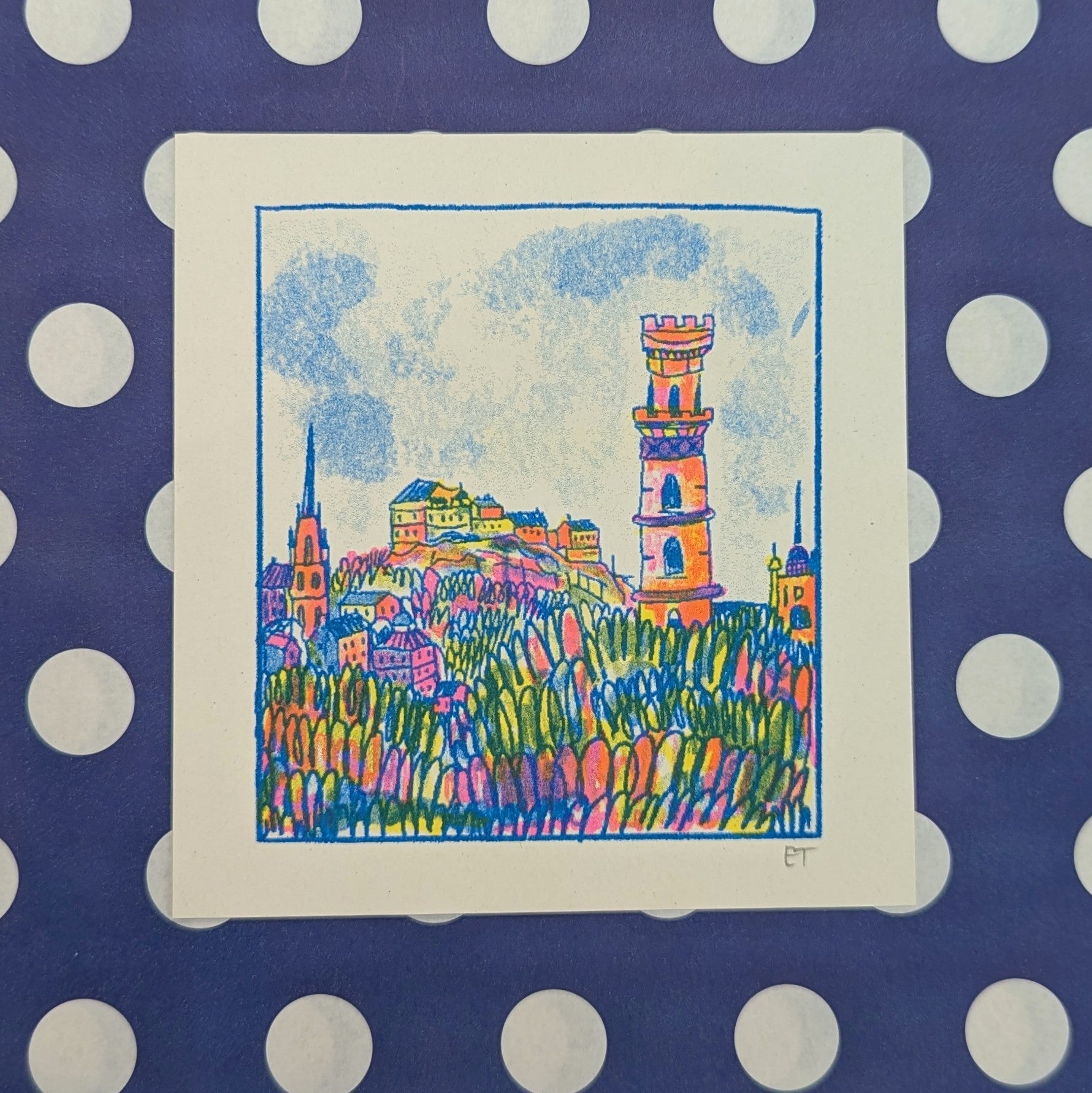 Calton Hill Mini Riso Print By Eve Tong | Curiouser